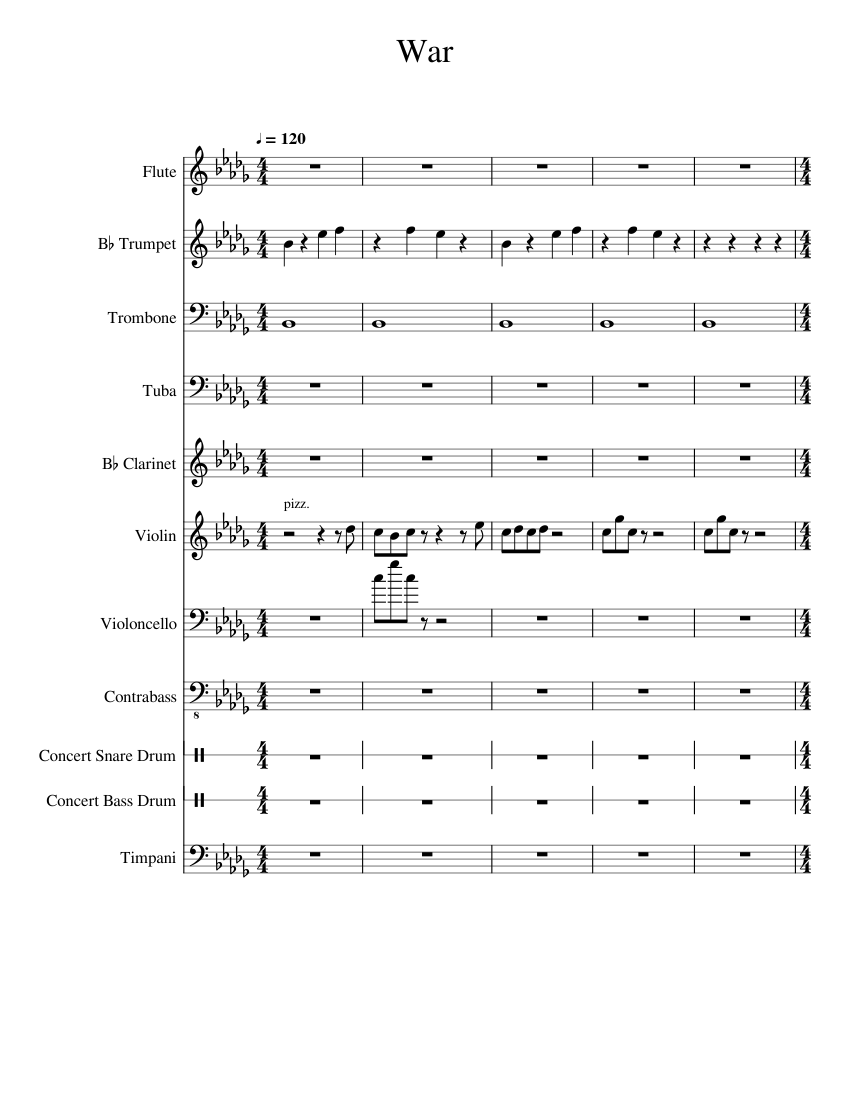 War Sheet music for Trombone, Tuba, Flute, Clarinet in b-flat & more ...