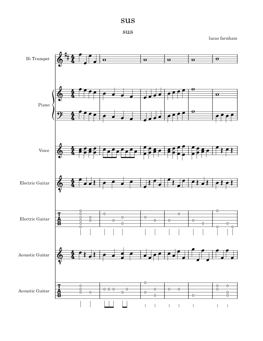sus Sheet music for Piano, Vocals, Trumpet in b-flat, Guitar (Mixed ...