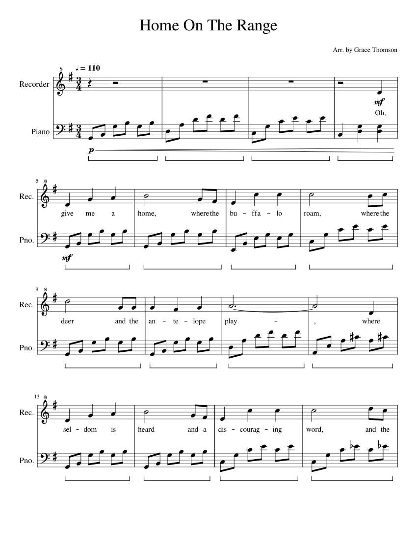 Home on the Range Sheet music for Piano, Recorder (Solo) | Musescore.com