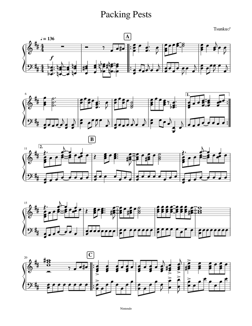 Rhythm Heaven Fever - Packing Pests Sheet Music for Piano (Solo ...
