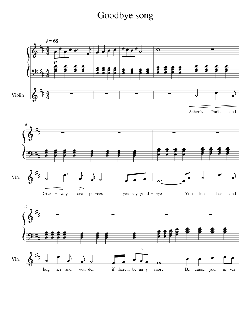 Goodbye song Sheet music for Piano, Violin (Mixed Ensemble) | Musescore.com