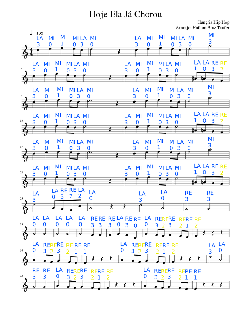 Hoje Ela Já Chorou (Acompanhamento Simplificado) Sheet Music for Violin ...