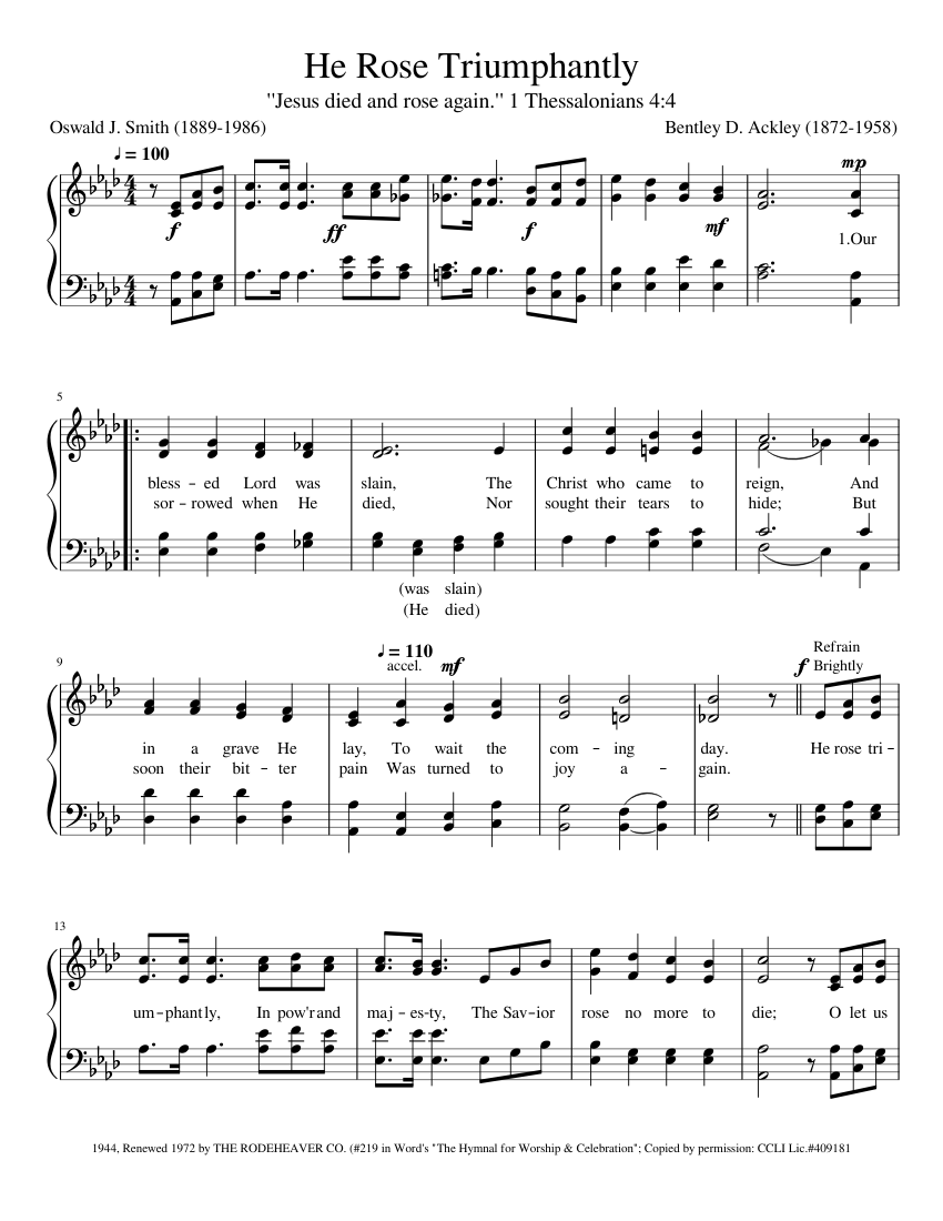He Rose Triumphantly Sheet Music for Piano (Solo) easy | MuseScore.com