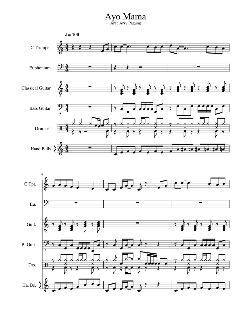 Ayo Mama Sheet Music for Euphonium, Guitar, Bass guitar, Drum group ...