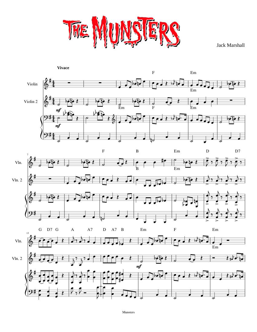 Theme_from_The_Munsters Sheet music for Violin (String Duet ...