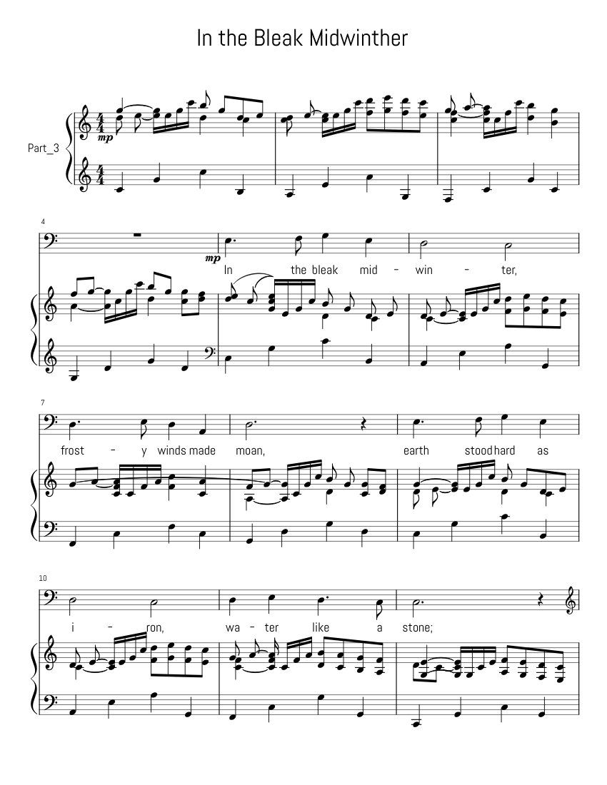 In the Bleak Midwinter SATB Sheet Music for Piano (Mixed Trio ...