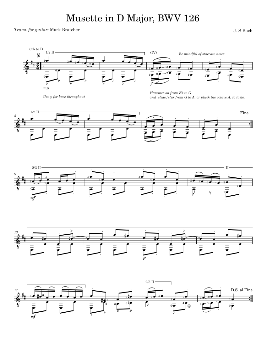 Musette in D major, BWV 126 – Johann Sebastian Bach Sheet Music for ...