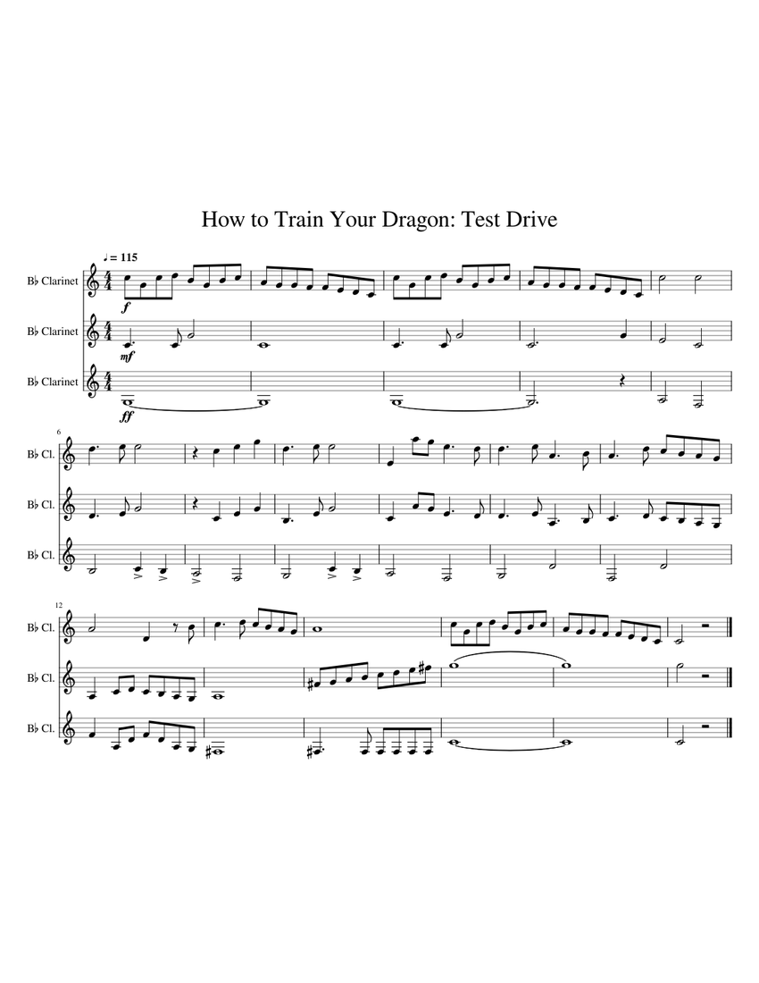 HTTYD Test Drive Sheet Music for Clarinet in b-flat (Mixed Trio ...