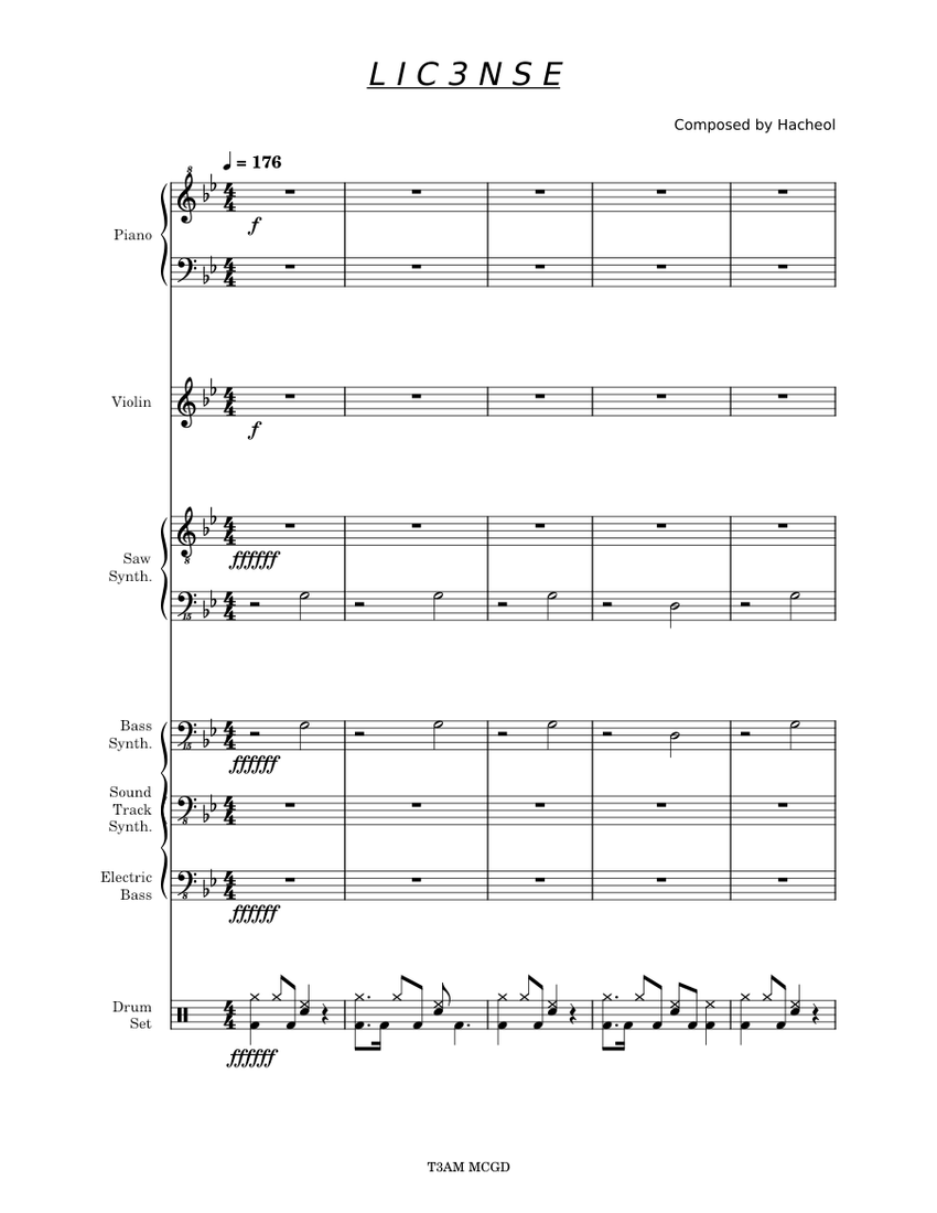 Lic3nse Sheet music for Piano, Violin, Bass guitar, Drum group & more ...