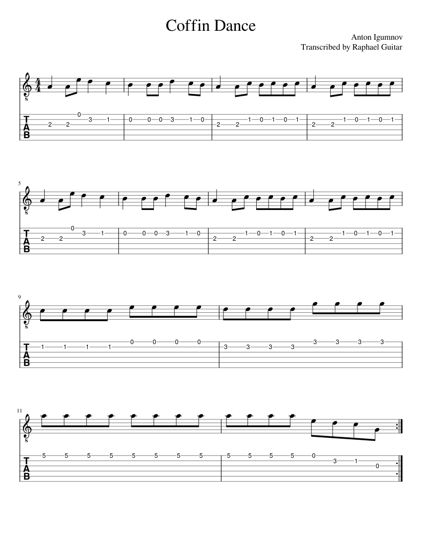 Coffin Dance For Guitar Sheet Music and Tab for Guitar (Solo ...