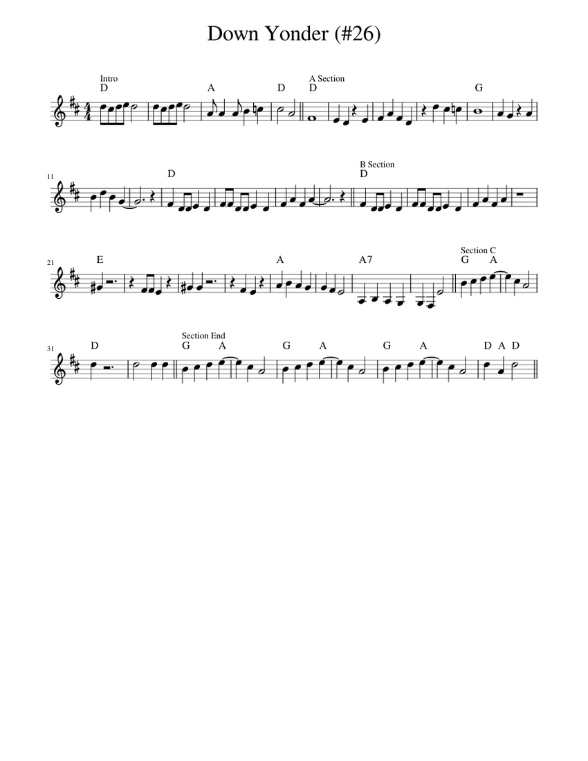 Down Yonder (#26) Sheet Music with Chords for Piano (Solo) easy ...