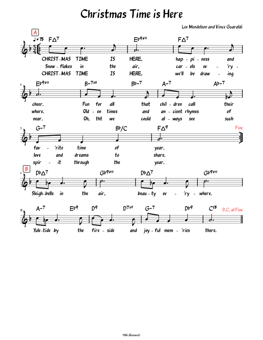 Christmas Time Is Here (Lead sheet with lyrics ) Sheet music for Piano ...