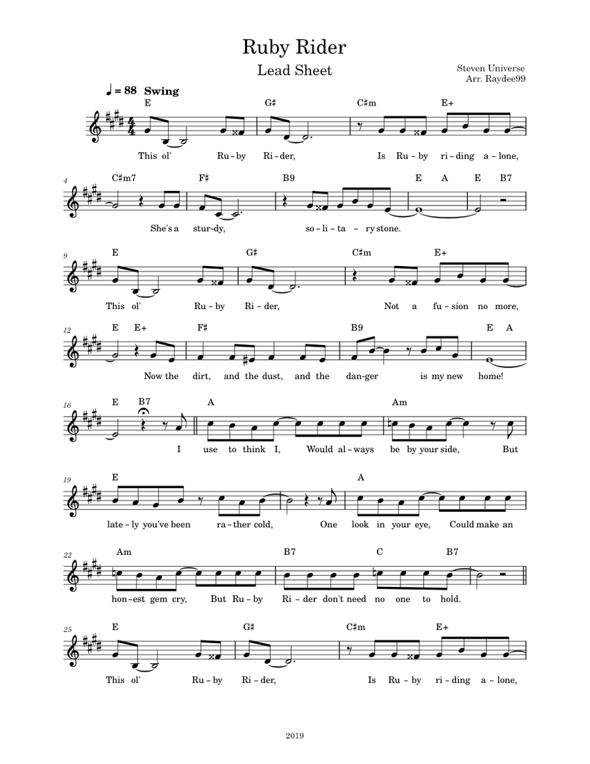 Ruby Rider - Steven Universe (Lead Sheet) Sheet music for Piano (Solo ...
