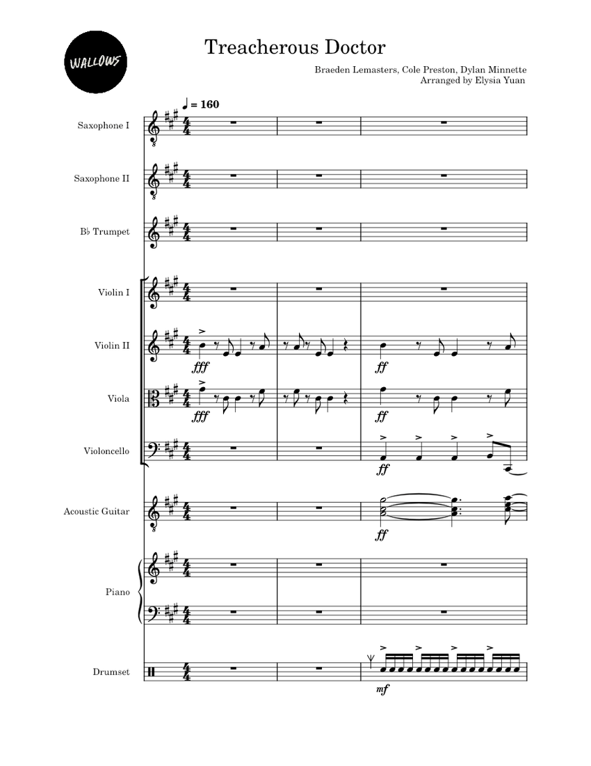 Treacherous Doctor – Wallows Sheet music for Piano, Trumpet in b-flat ...