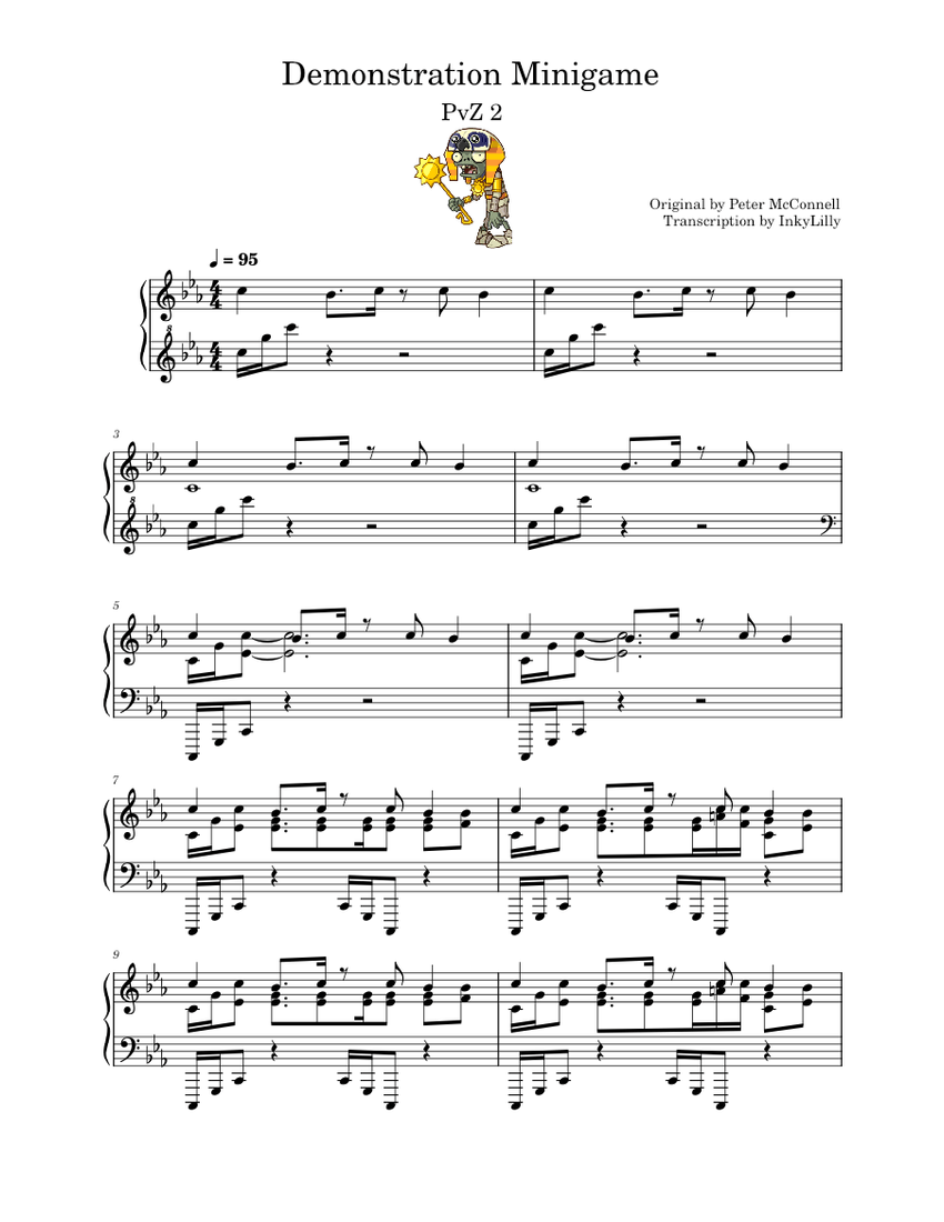 Plants Vs. Zombies 2 - Demonstration/Minigame Sheet Music for Piano ...