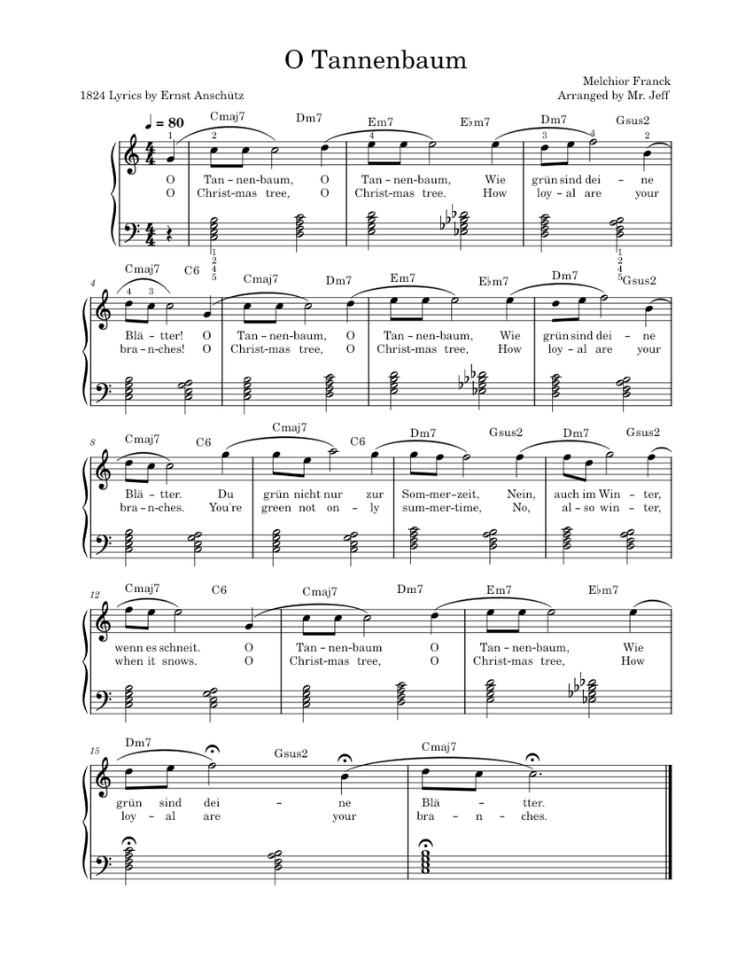 O Tannenbaum Easy Jazz Piano Sheet Music with Chords for Piano (Solo ...