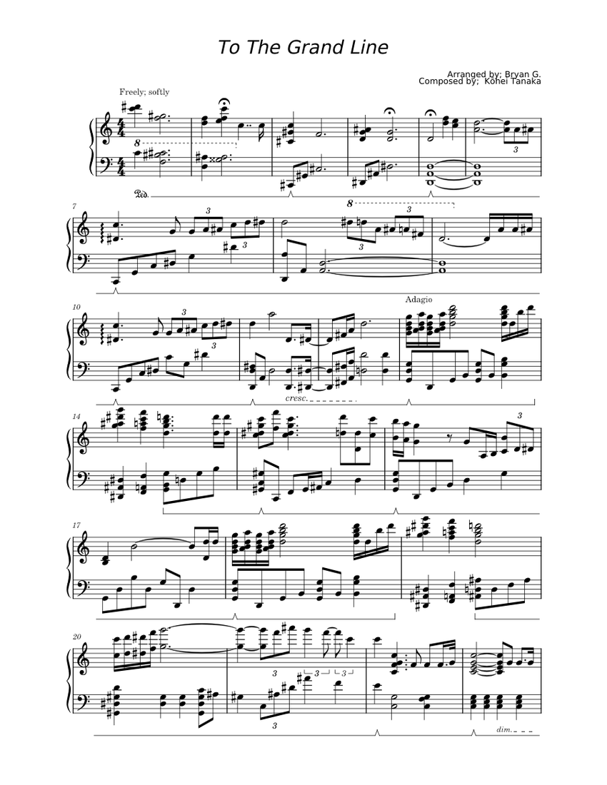 To The Grand Line | One Piece Sheet Music for Piano (Solo) | MuseScore.com
