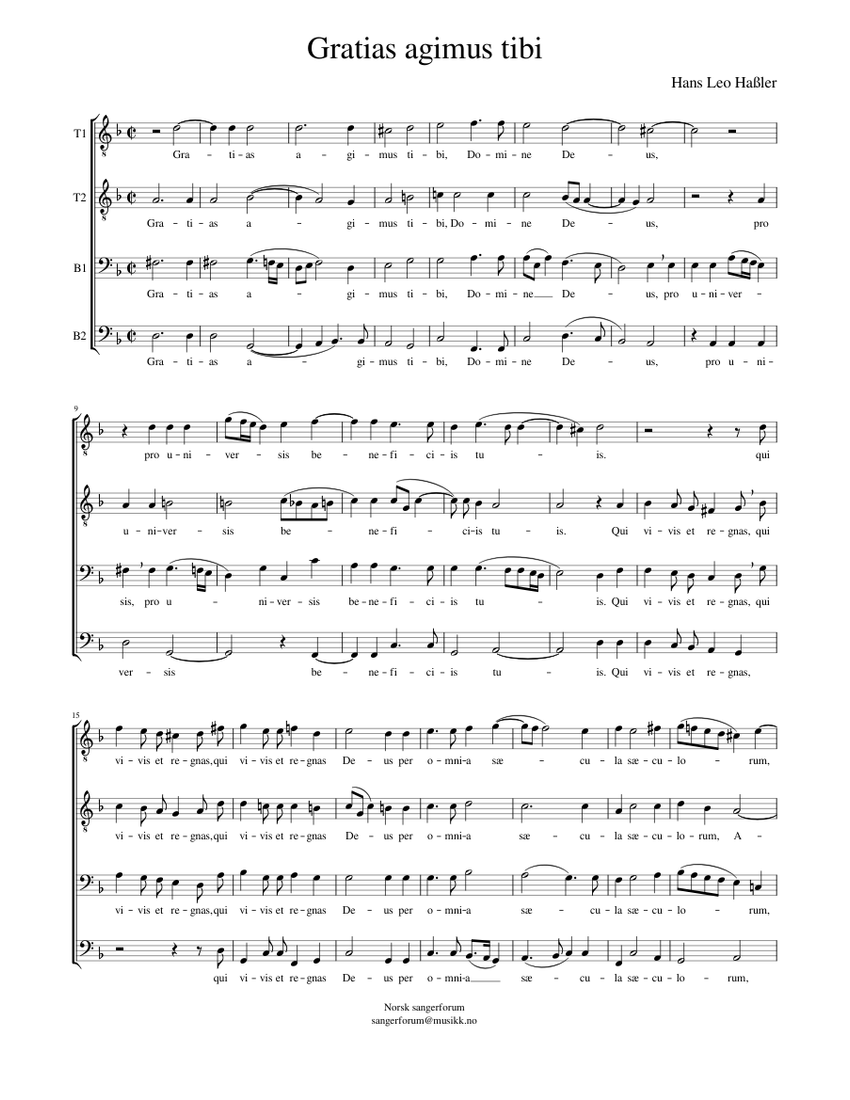 Gratias agimus tibi Sheet music for Tenor, Bass voice, Baritone (Men’s ...