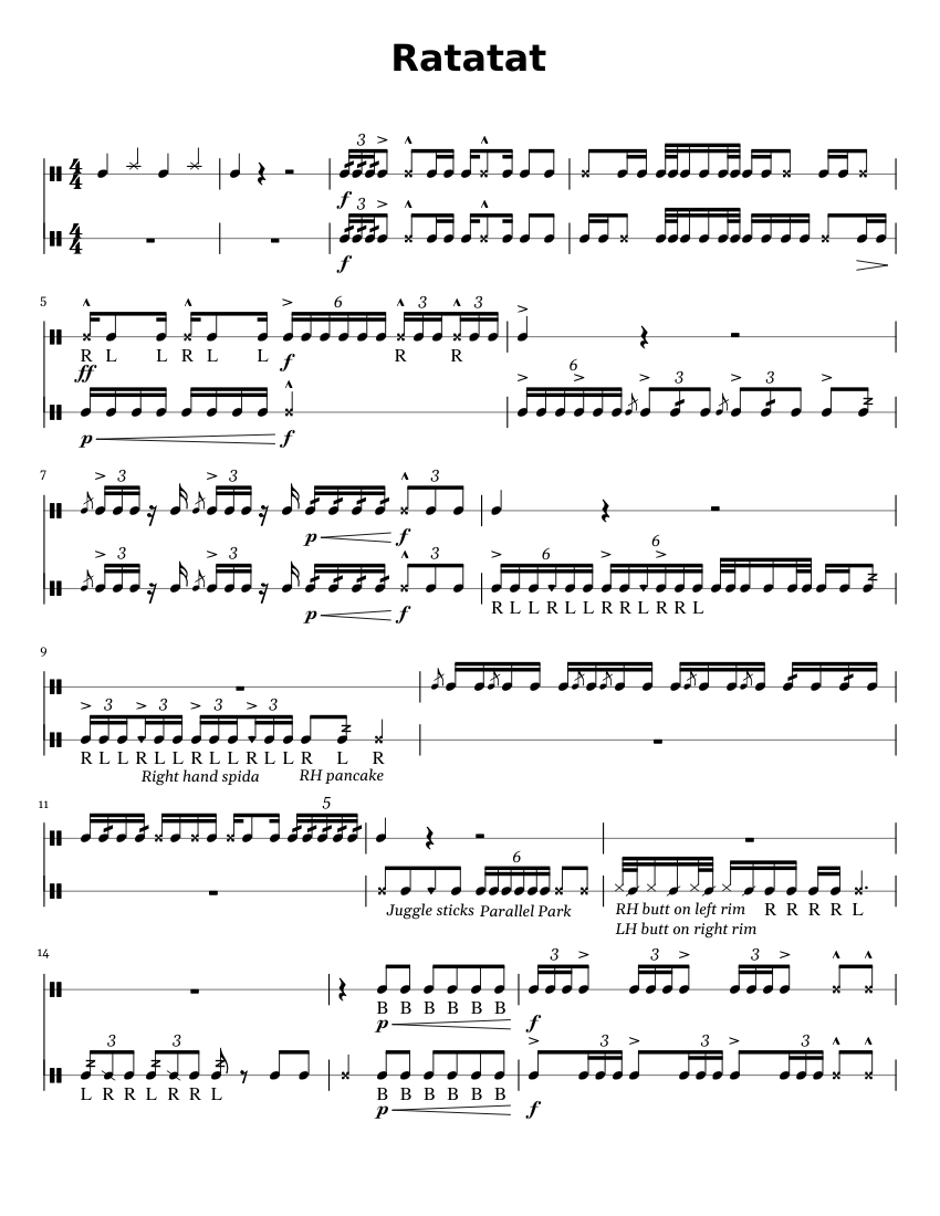 Ratatat Sheet music for Snare drum (Solo) | Musescore.com