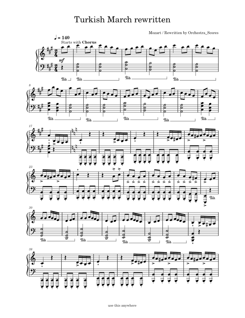 Turkish March rewritten Sheet music for Piano (Solo) | Musescore.com