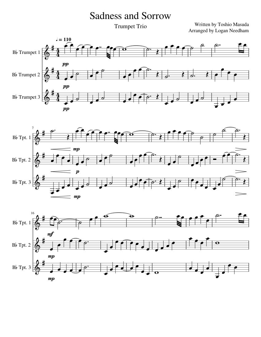 Sadness and Sorrow Sheet Music for Trumpet in b-flat (Mixed Trio ...