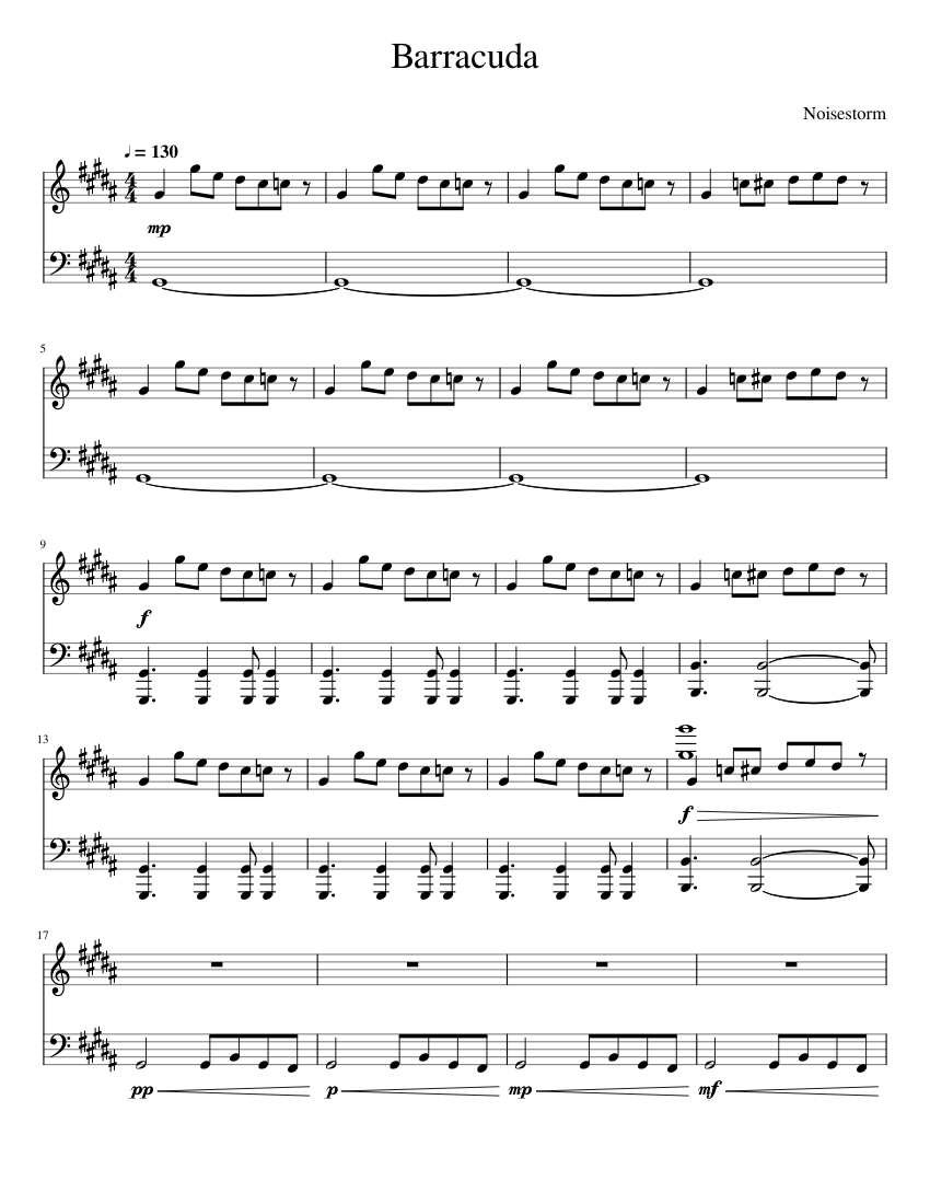 Barracuda Sheet Music for Piano (Solo) Easy | MuseScore.com