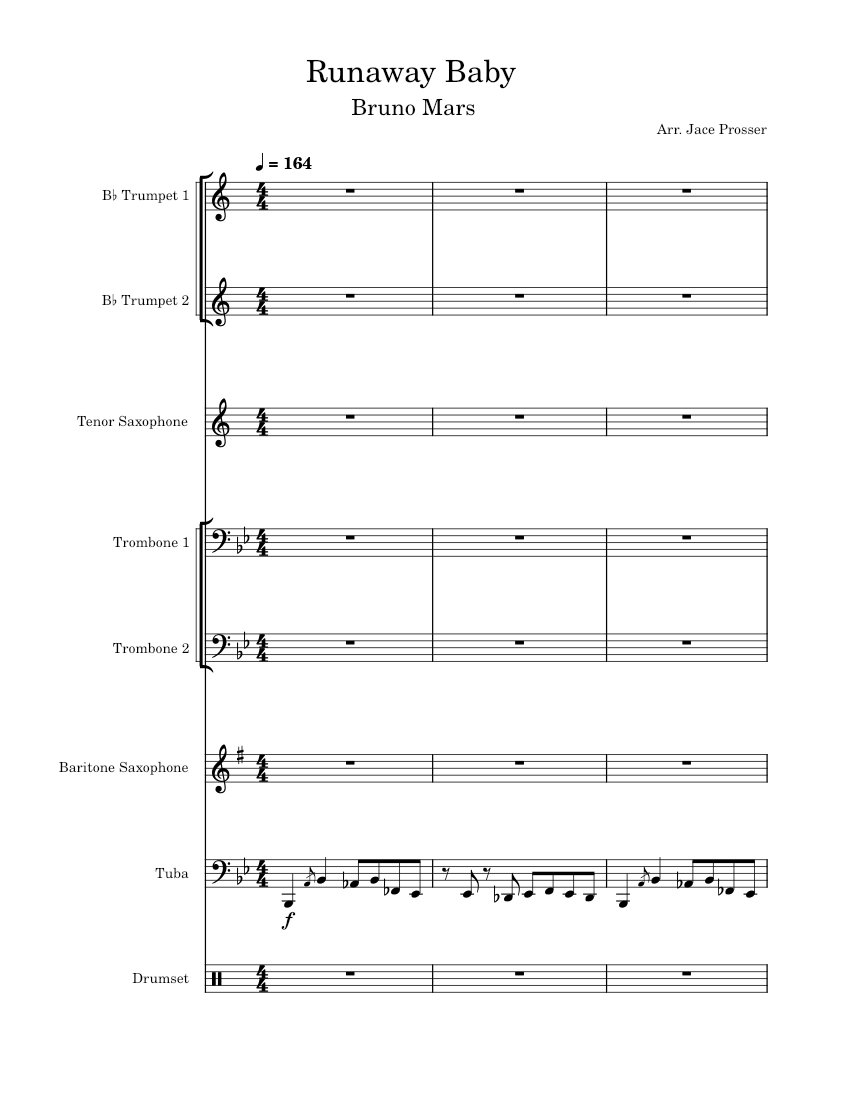 Runaway baby – Bruno Mars Runaway Baby Sheet Music for Trombone, Tuba ...