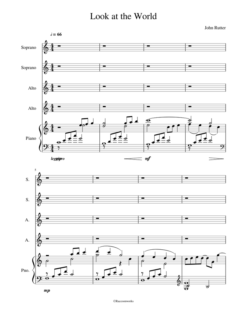 Look at the World (SSAA) Arrangement Sheet Music for Piano, Soprano ...