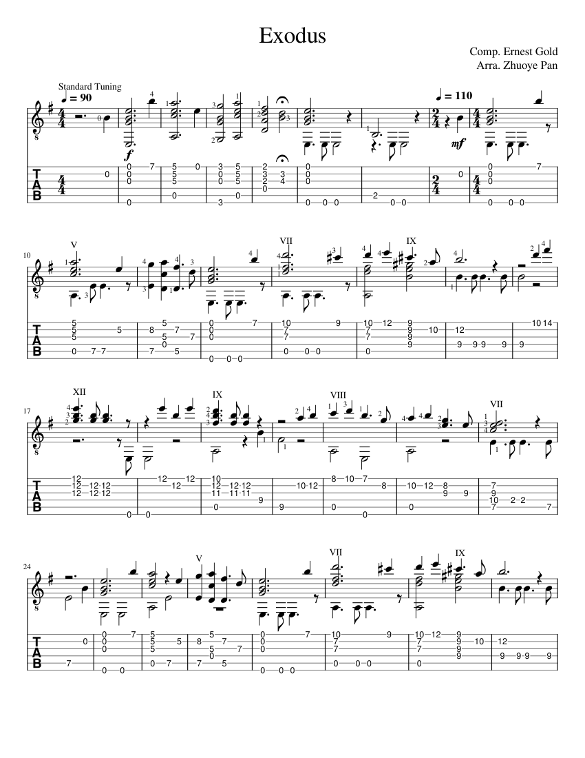 EXODUS – Ernest Gold (Guitar Solo) Sheet music for Guitar (Solo ...