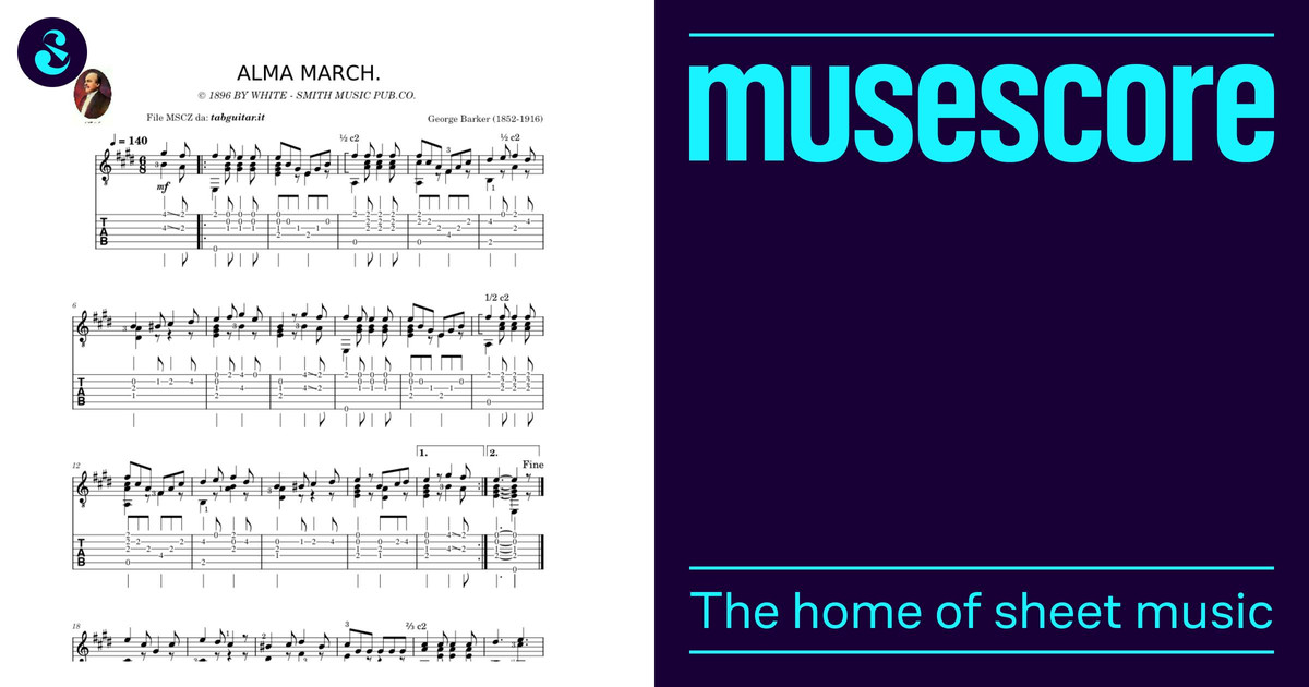 Alma March – George Barker Sheet Music and Tab for Guitar (Mixed Duet ...