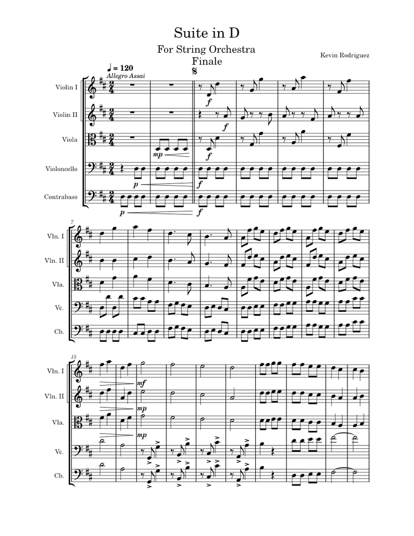 Suite in D - Finale Sheet music for Contrabass, Violin, Viola, Cello ...
