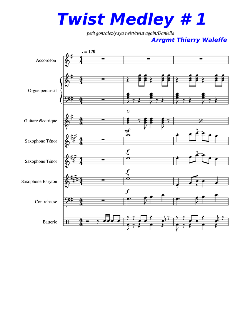 Twist Medley # 1 Sheet Music for Accordion, Organ, Saxophone tenor ...