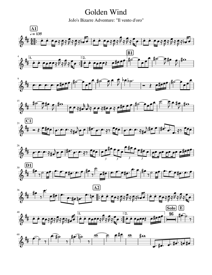 Golden Wind Sheet music for Saxophone tenor (Solo) | Musescore.com