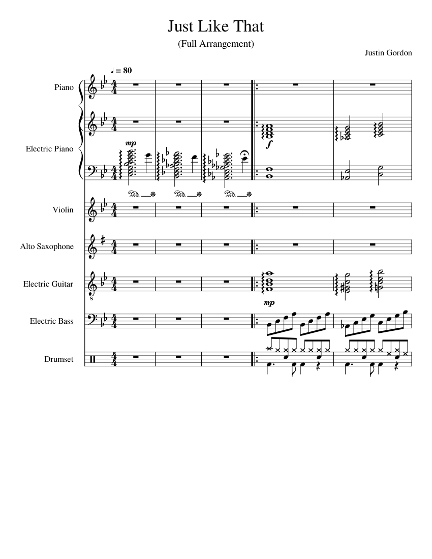 Just Like That full arrangement Sheet Music for Piano, Saxophone alto ...