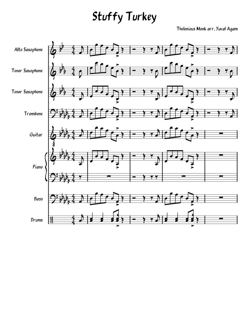 Stuffy Turkey Sheet Music with Chords for Piano, Trombone, Saxophone ...