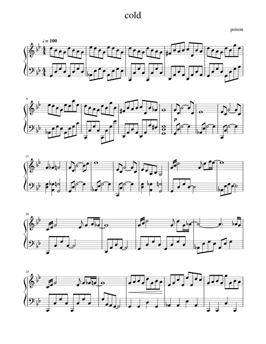 cold Sheet music for Piano (Solo) Easy | Musescore.com