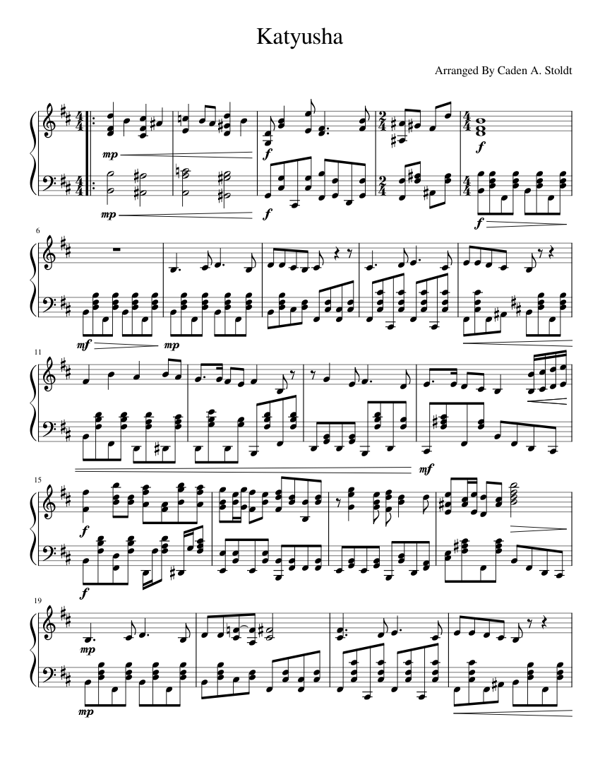 Katyusha Sheet Music for Piano (Solo) | MuseScore.com
