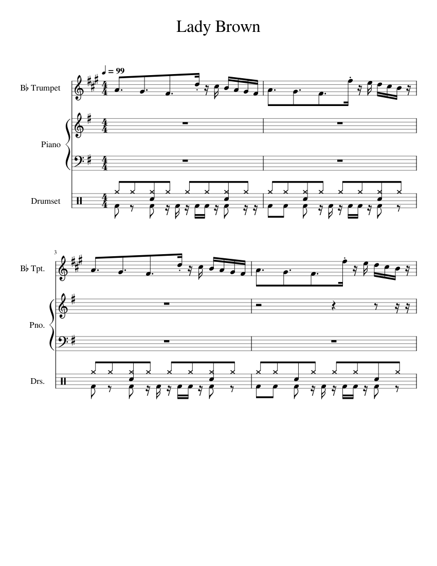 Lady Brown - Nujabes Sheet music for Piano, Trumpet in b-flat, Drum ...