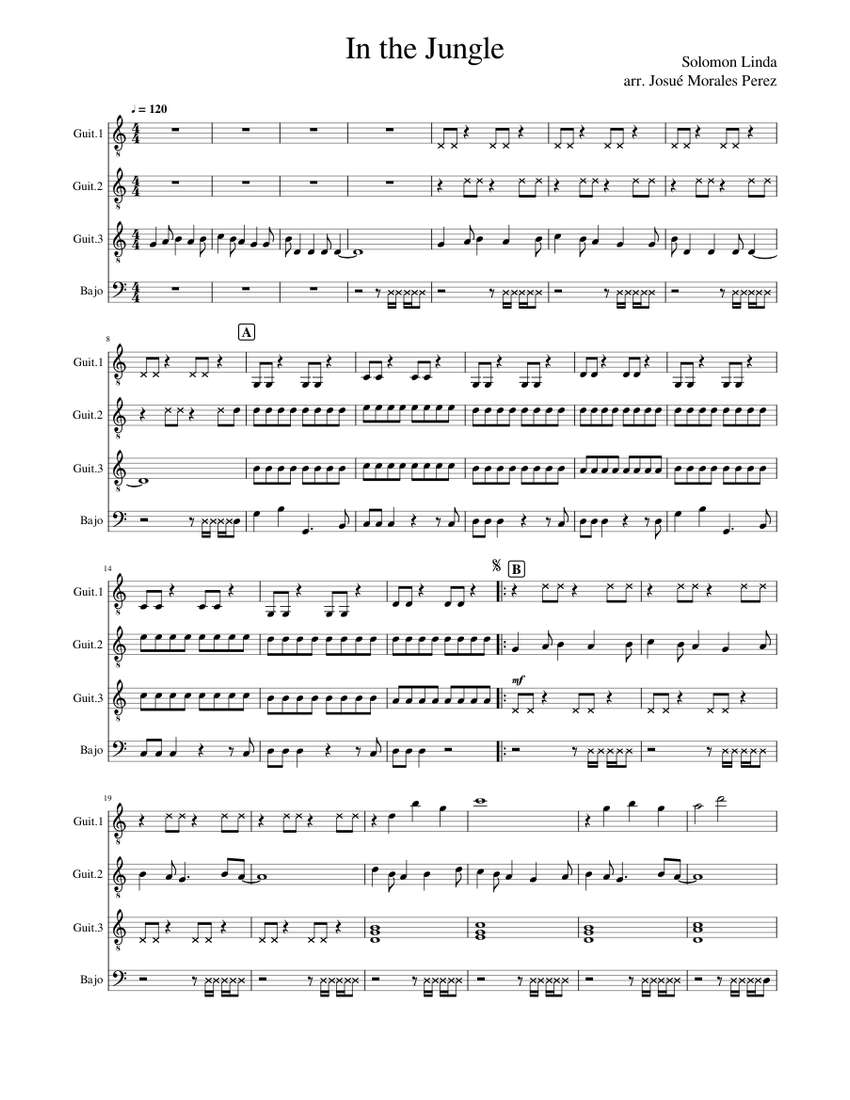 In_the_Jungle_Guitars Sheet music for Guitar, Bass guitar (Mixed ...