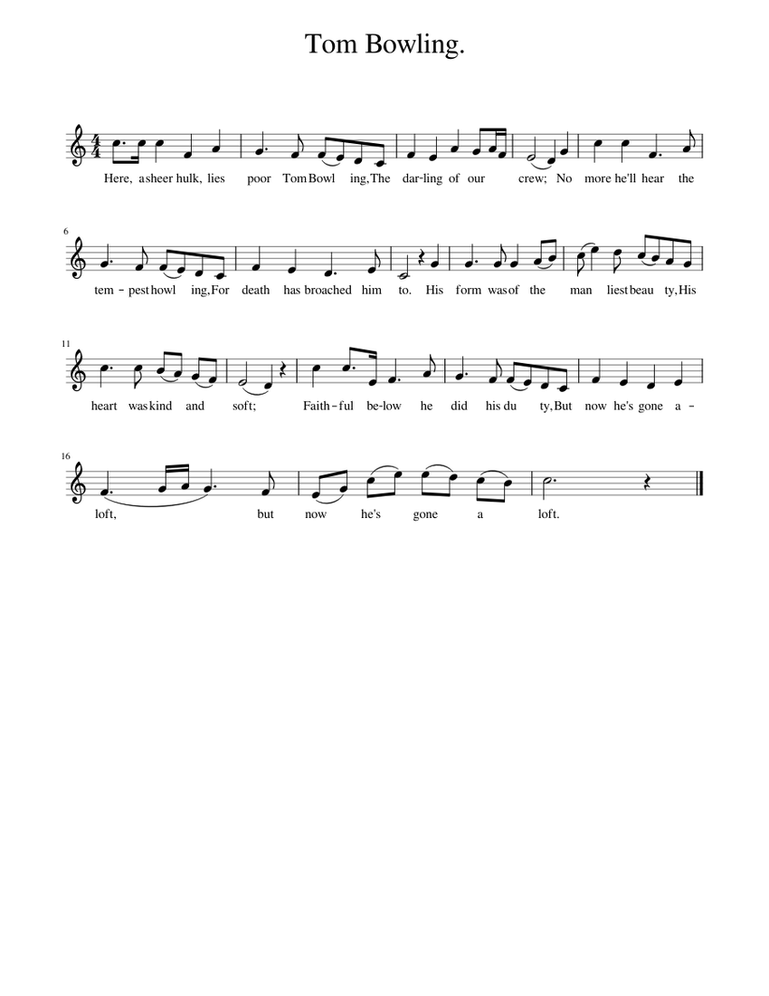 Tom Bowling. Sheet Music for Piano (Solo) easy | MuseScore.com