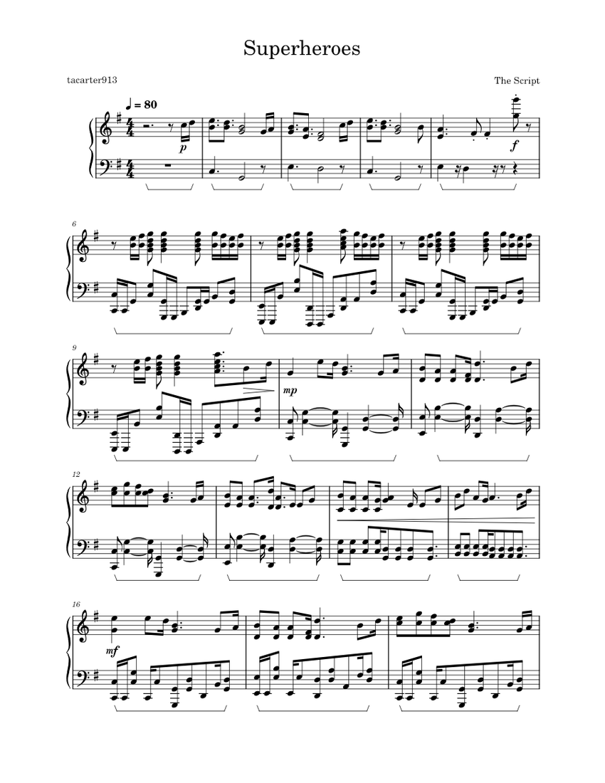 Superheroes – The Script Sheet music for Piano (Solo) | Musescore.com