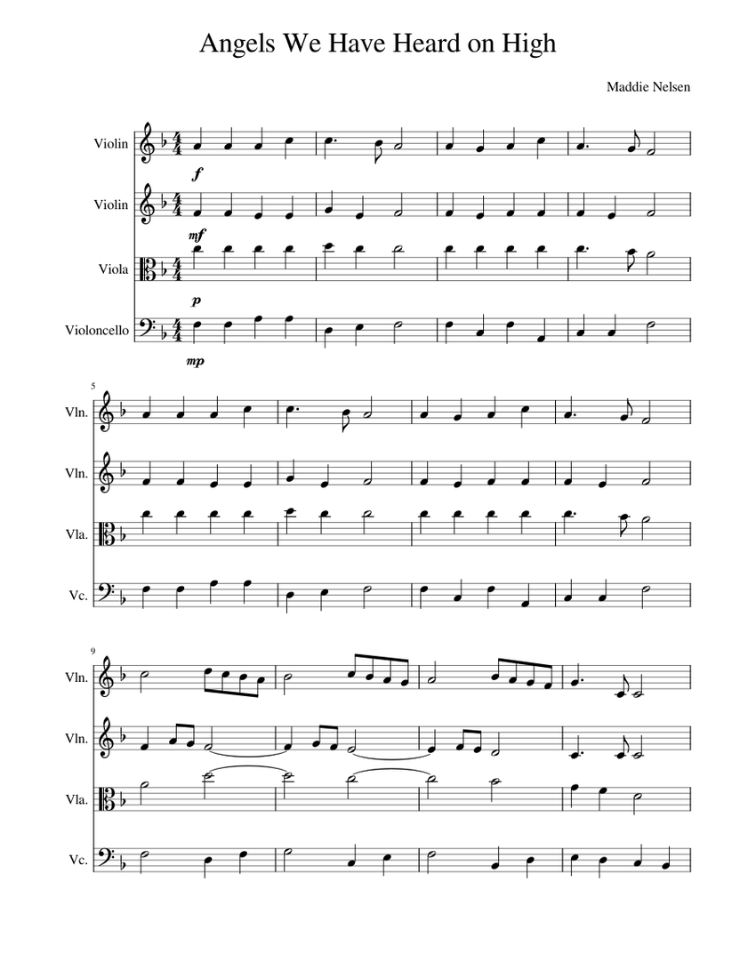 Angels We Have Heard on High Sheet Music for Violin, Viola, Cello ...