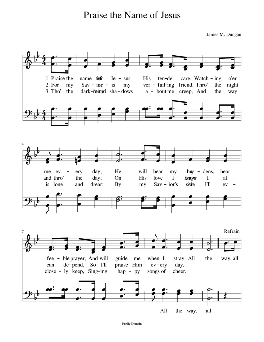 Praise the name of Jesus for His tender care - James M. Dungan Sheet ...