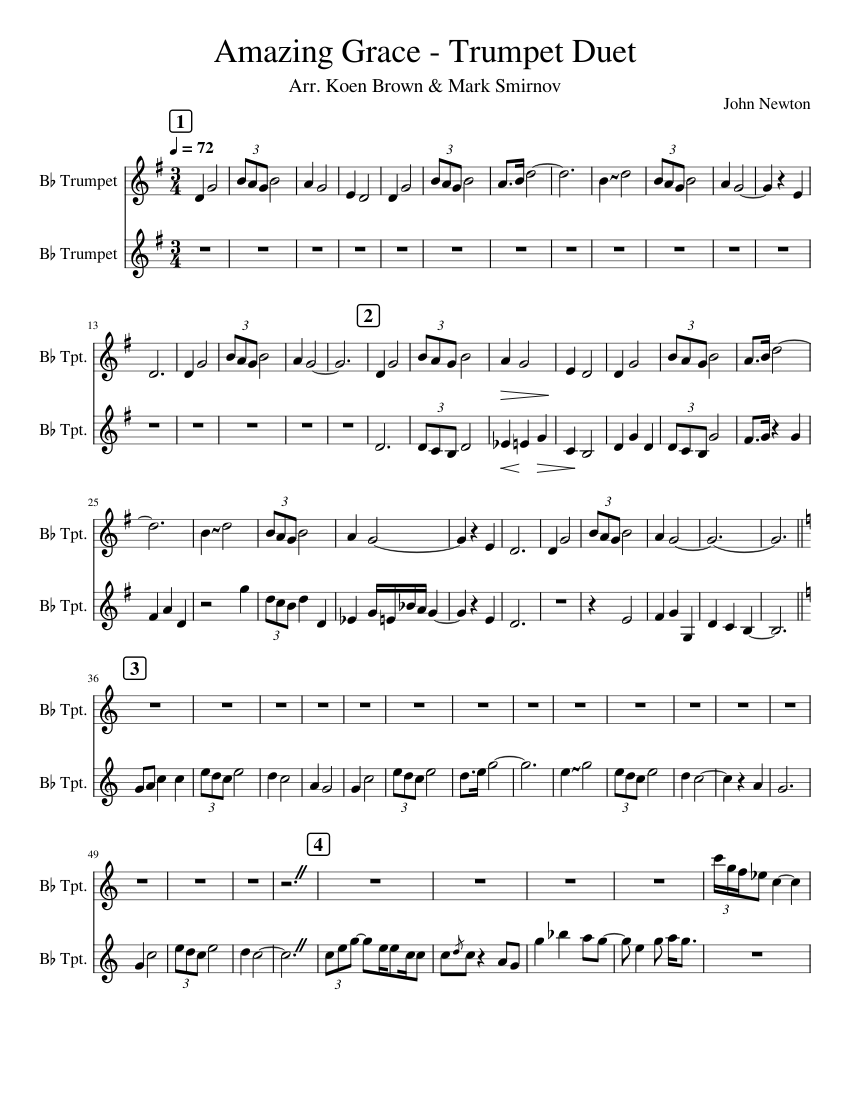 Amazing Grace - Trumpet Duet Sheet Music for Trumpet in b-flat (Brass ...