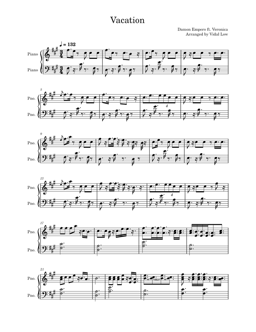 Vacation – Damon Empero Sheet Music for Piano (Solo) | MuseScore.com