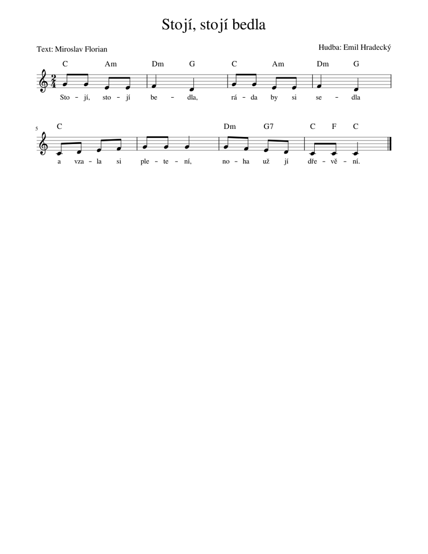 Emil Hradecký – Miroslav Florian Stojí, stojí bedla Sheet music for ...