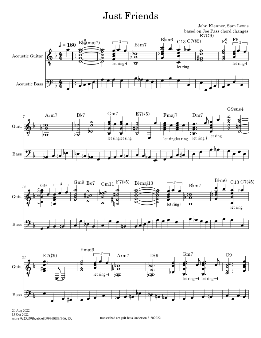 Just Friends – John Klenner Sheet Music for Guitar, Bass guitar (Solo ...