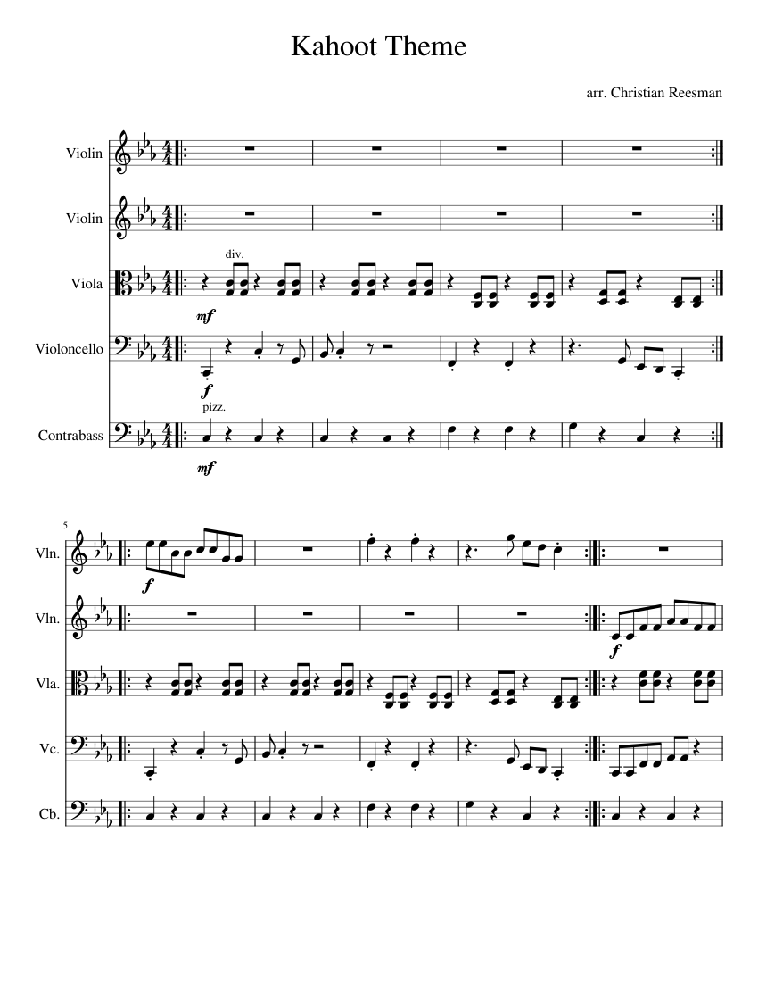 Kahoot Theme Sheet music for Contrabass, Violin, Viola, Cello (String ...
