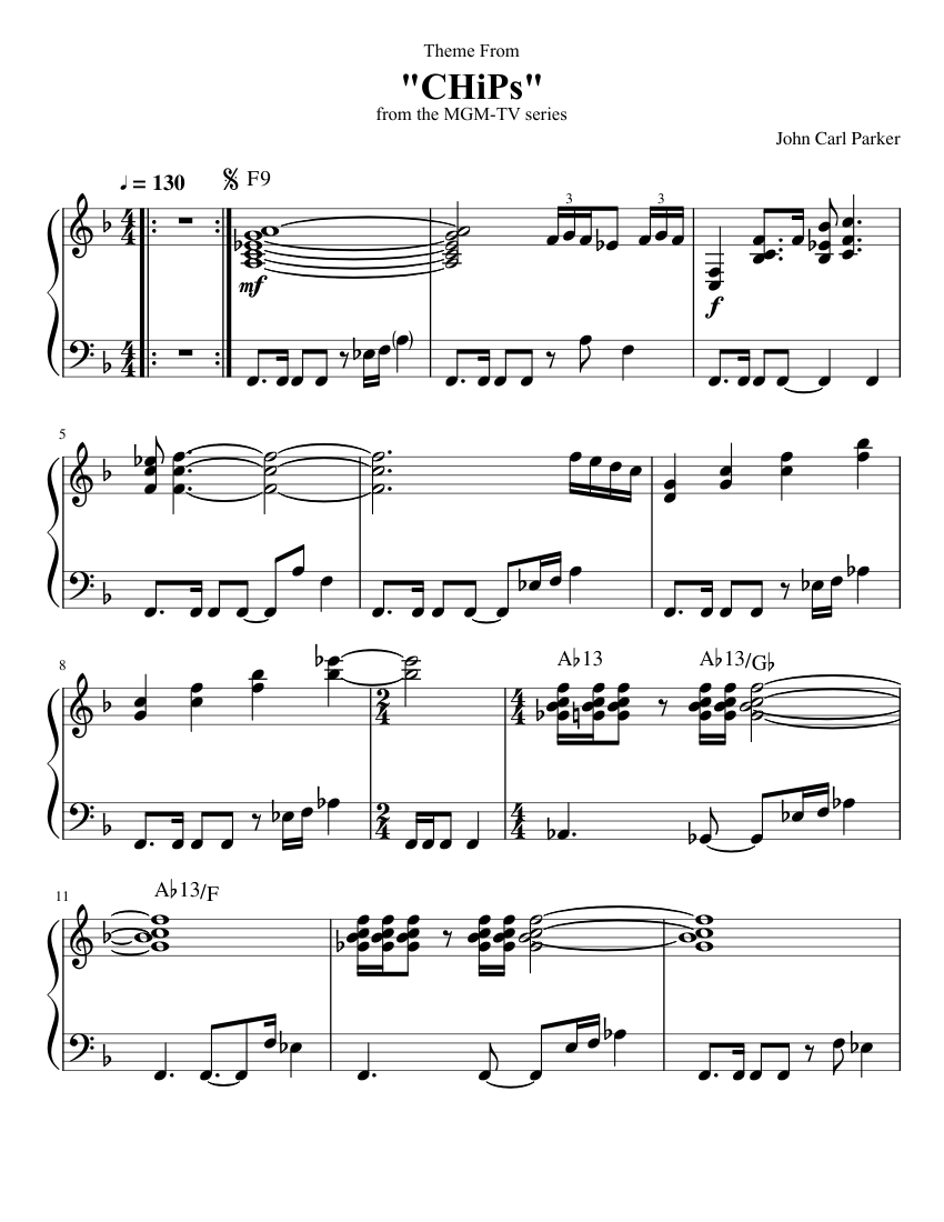 CHiPs Theme Sheet Music for Piano (Solo) | MuseScore.com