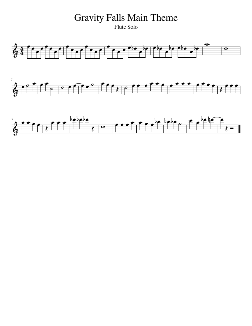 Gravity Falls Main Theme Sheet music for Flute (Solo) | Musescore.com